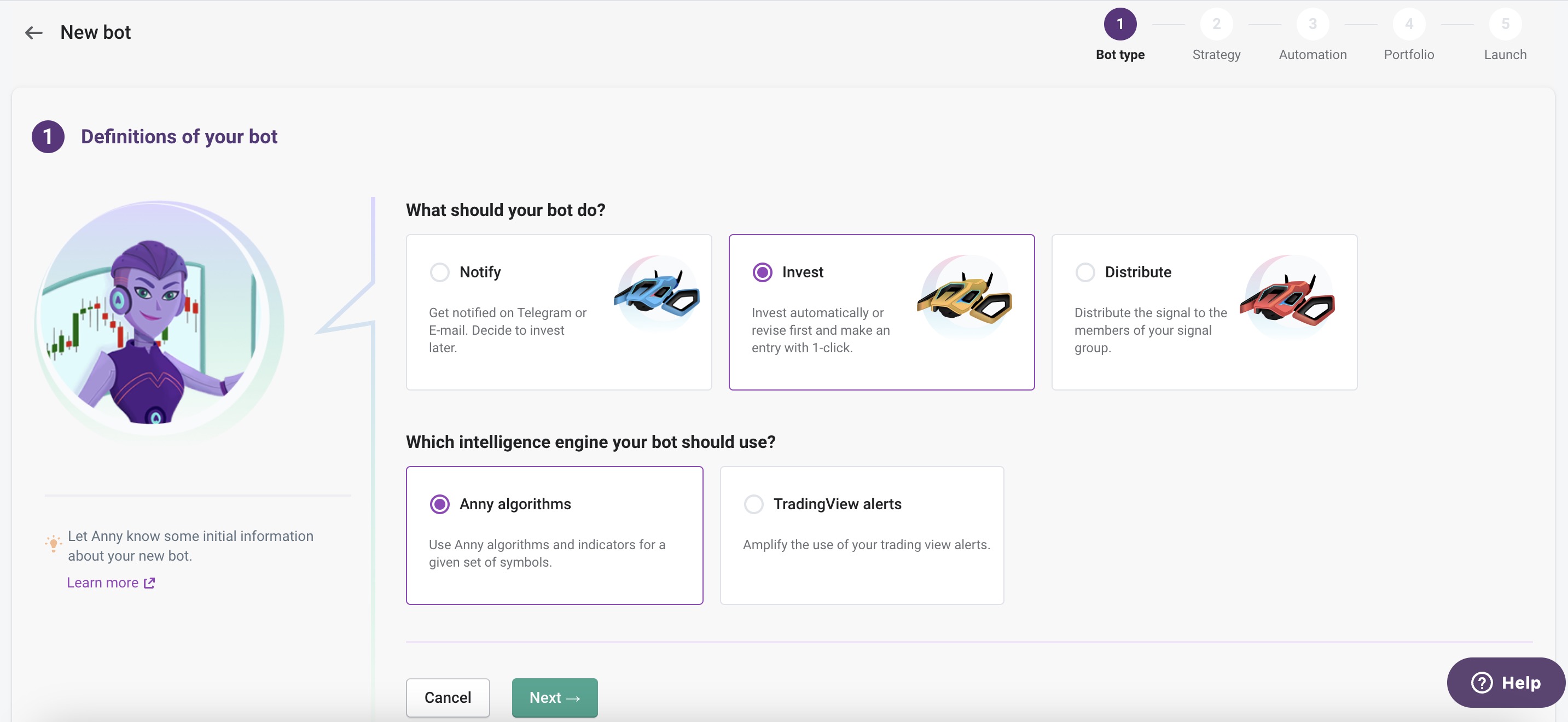 Create an investment bot – Anny smart trading